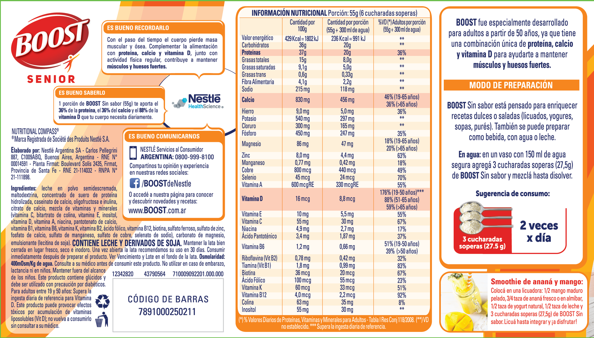 Boost Sin Sabor Lata 740 Gr | Shop Nestlé